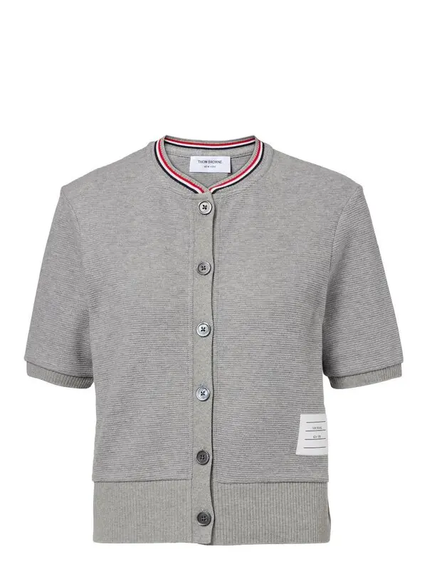 Thom Browne Cropped Waffle-knit Cotton Cardigan - Grey