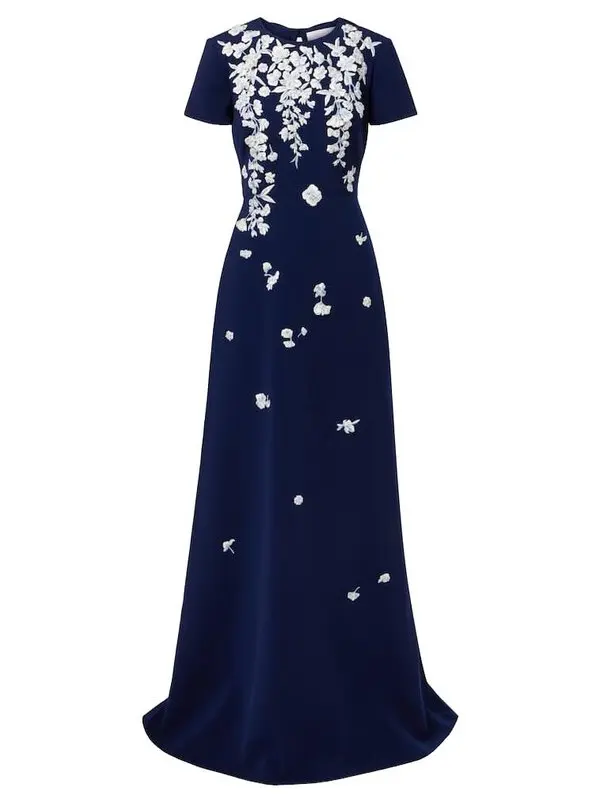 Carolina Herrera Embroidered Bow-detail Gown - Blue