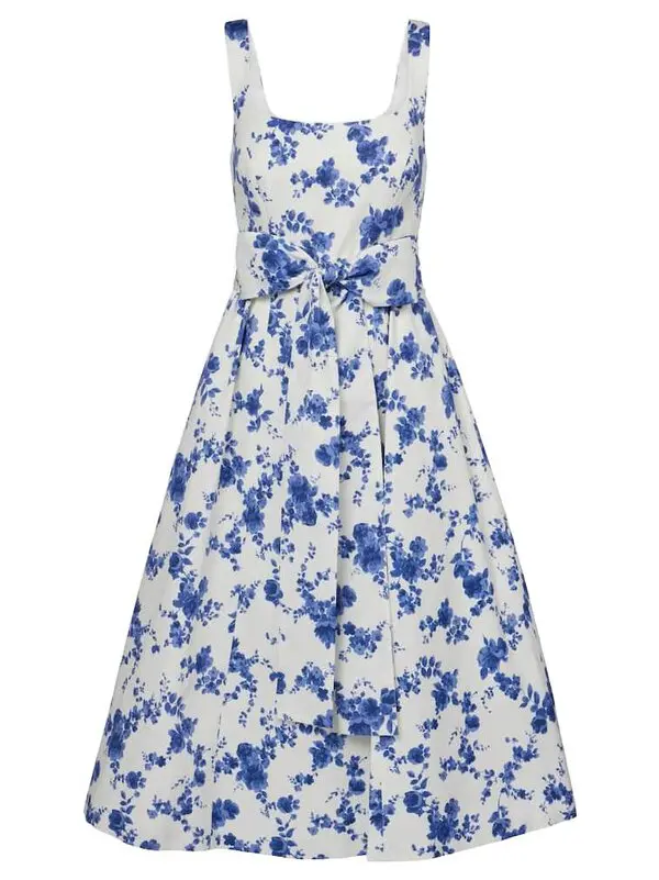 Carolina Herrera Floral Faille Midi Dress - White