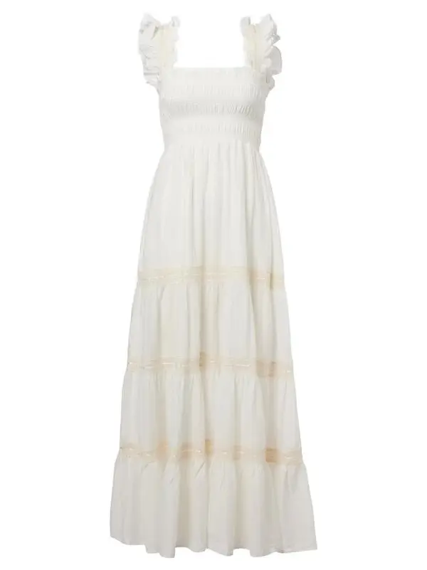 Rixo Aubrie Tiered Cotton Voile Maxi Dress - White