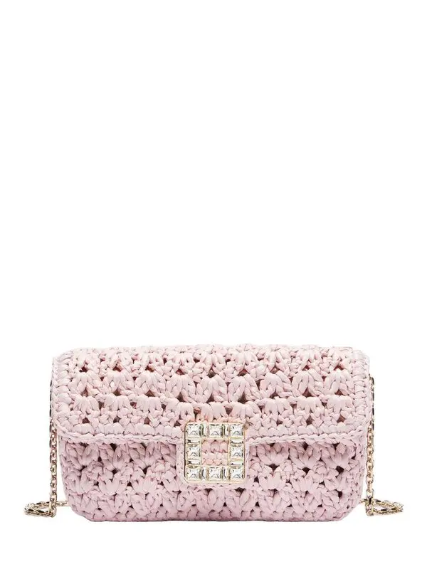 ROGER VIVIER Jeu De Fille Embellished Raffia Clutch - Pink