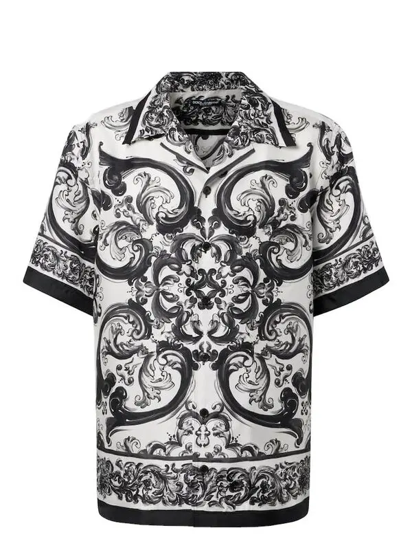Dolce & Gabbana Majolica Silk Twill Bowling Shirt - Black