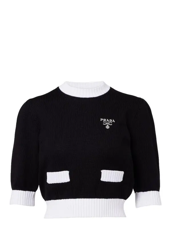 Prada Waffle-knit Cropped Cotton Sweater - Black