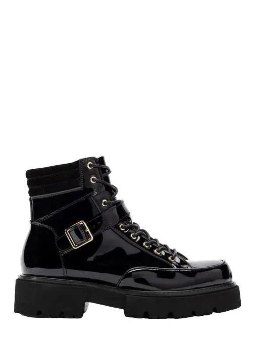 MARC NOLAN Ms. Atlas Leather Strap Boots - Black Patent