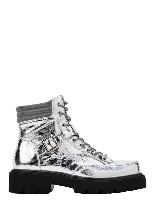 MARC NOLAN Ms. Atlas Leather Strap Boots - Chrome Patent