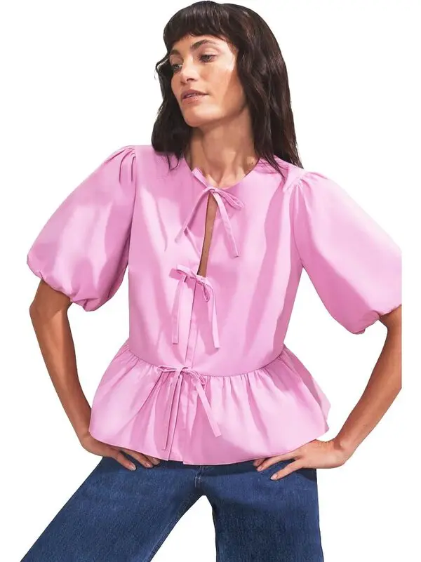 RO&ZO Cotton Tie Front Top - Pink
