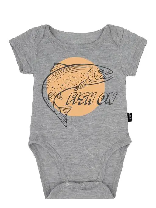 FEATHER 4 ARROW Fish Print Cotton Bodysuit - Heather Grey