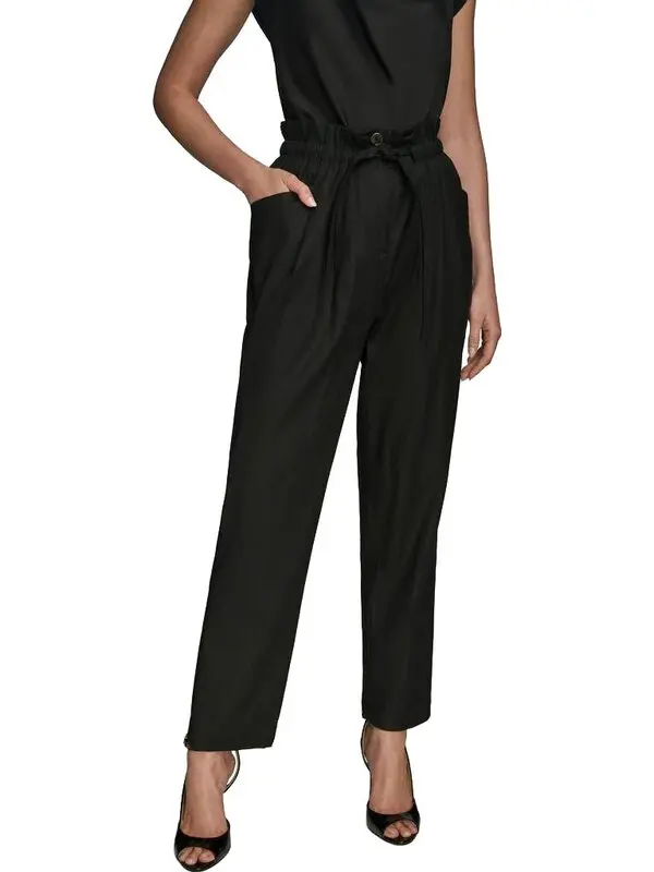 Donna Karan New York Paperbag Waist Linen Blend Pants - Black