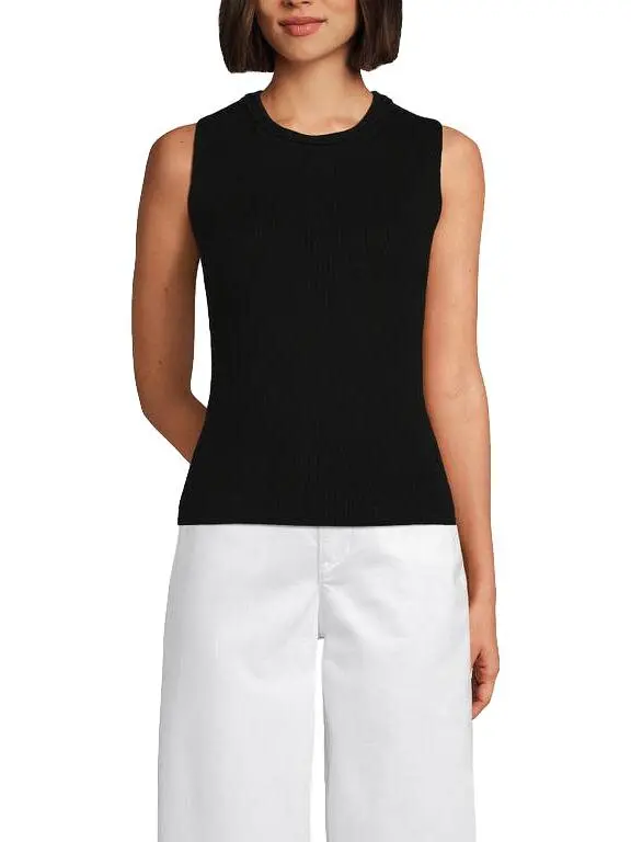 LANDS' END Cotton Viscose Braided Neck Tank Sweater - Black