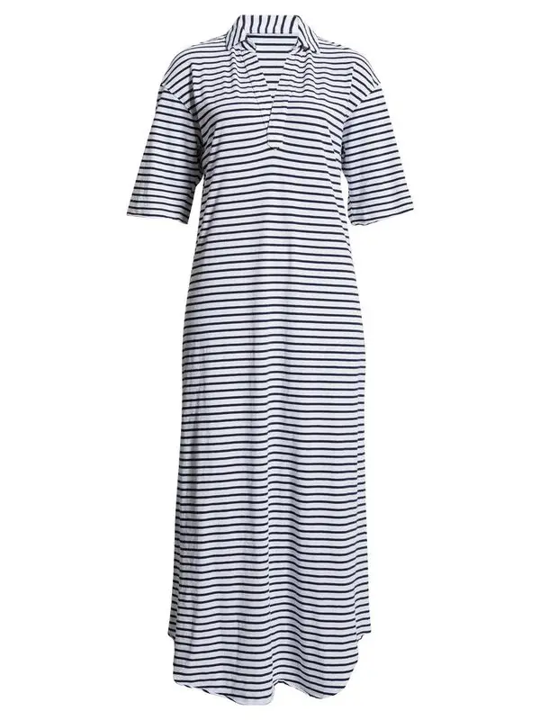 Frank & Eileen Emma Johnny Collar Maxi Dress - White And Navy Stripe