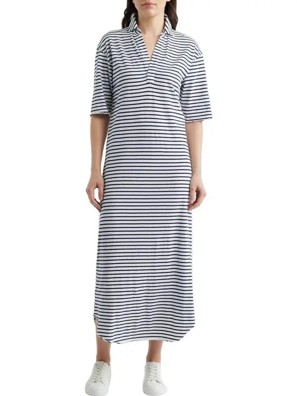 Frank & Eileen Emma Johnny Collar Maxi Dress - White And Navy Stripe