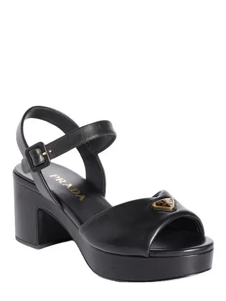 Prada Logo Platform Sandal - Nero