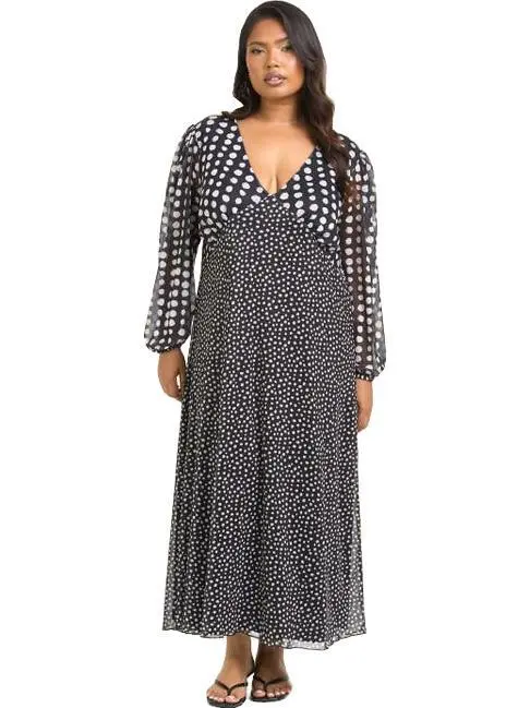 FASHION-SZN CURVE Polka Dot Midi Dress - Black
