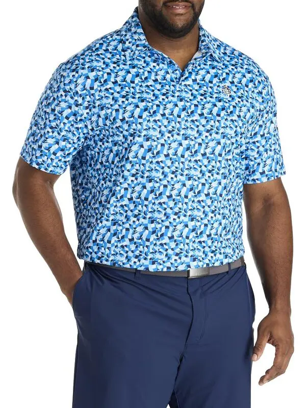 ORIGINAL PENGUIN Big & Tall Underwater Mosaic Performance Polo Shirt - French Blue
