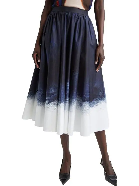JASON WU Brushed Stretch Cotton Canvas Circle Midi Skirt - Navy / White Smudged Canvas