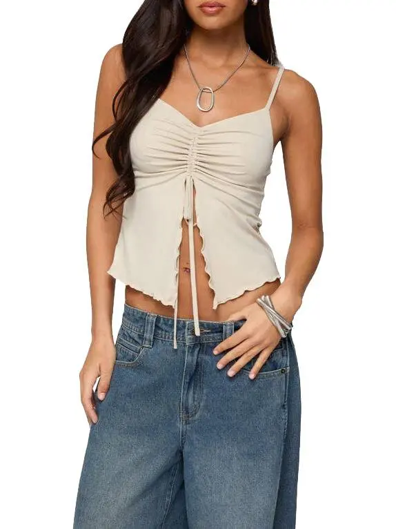 EDIKTED Landon Drawstring Split Front Camisole - Stone