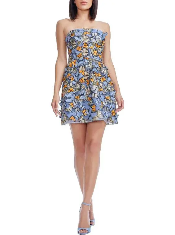 Dress The Population Butterfly Appliqué Strapless Mini Dress - Sky Blue Multi