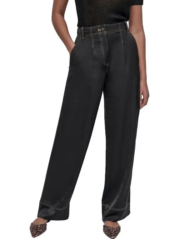 Dkny Contrast Stitch Straight Leg Pants - Black