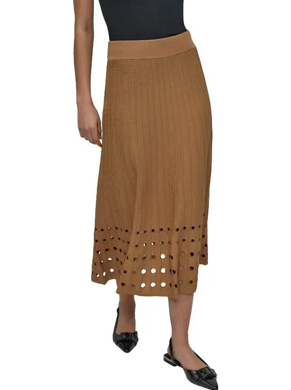 Dkny Ribbed Open Stitch Crepe Skirt - Whiskey