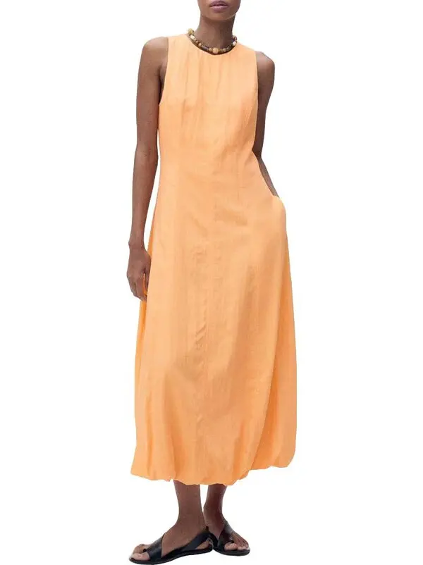Mango Sleeveless Bubble Hem Midi Dress - Orange