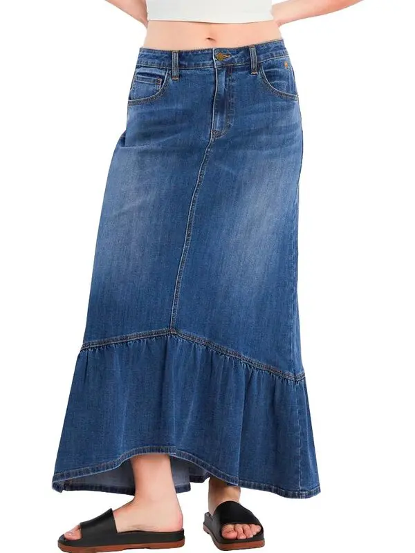 WASH LAB DENIM Denim Maxi Skirt - Great Blue