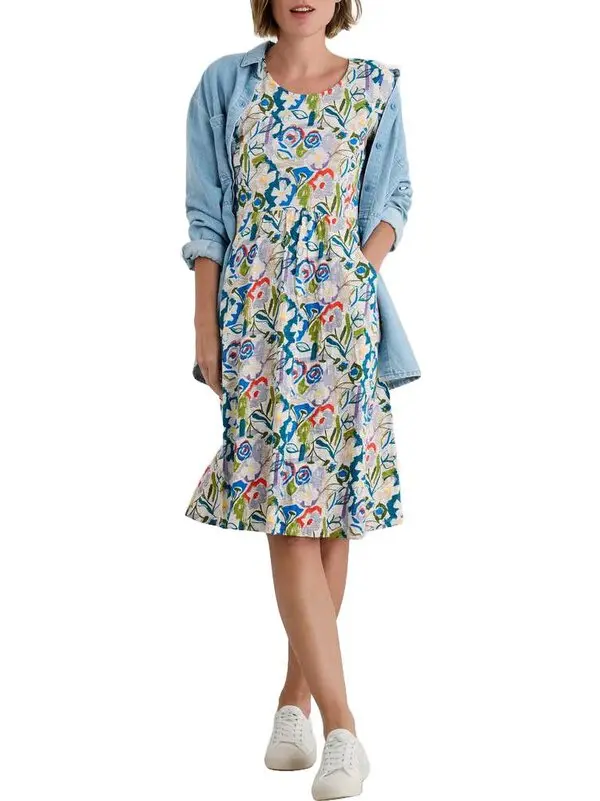 SEASALT CORNWALL Enor Organic Cotton Fit & Flare Dress - Studio Floral Chalk