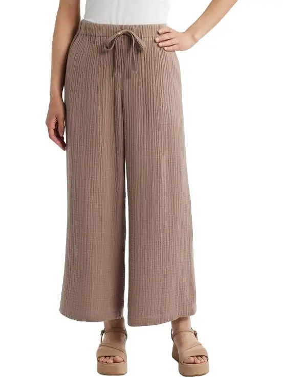 Eileen Fisher Wide Leg Organic Cotton Ankle Pants - Cocoa