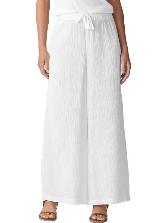 Eileen Fisher Wide Leg Organic Cotton Ankle Pants - White
