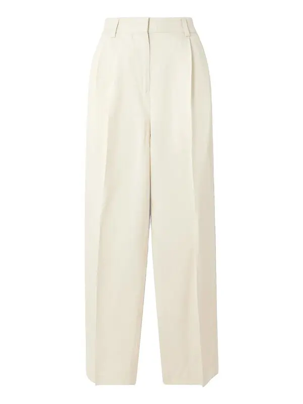 TOTEME Garderob Pleated Woven Tapered Pants - Ecru