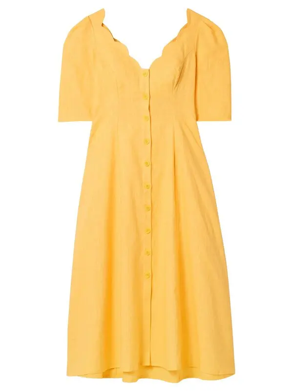 TOLU COKER Scalloped Ramie Midi Dress - Yellow