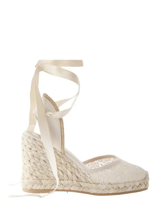 STUART WEITZMAN Marguerita Leather And Crocheted Wedge Espadrilles - Neutrals