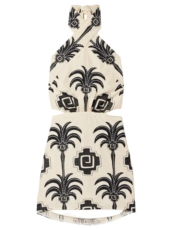 Johanna Ortiz Pintaderas Cutout Embroidered Mini Dress - Neutrals