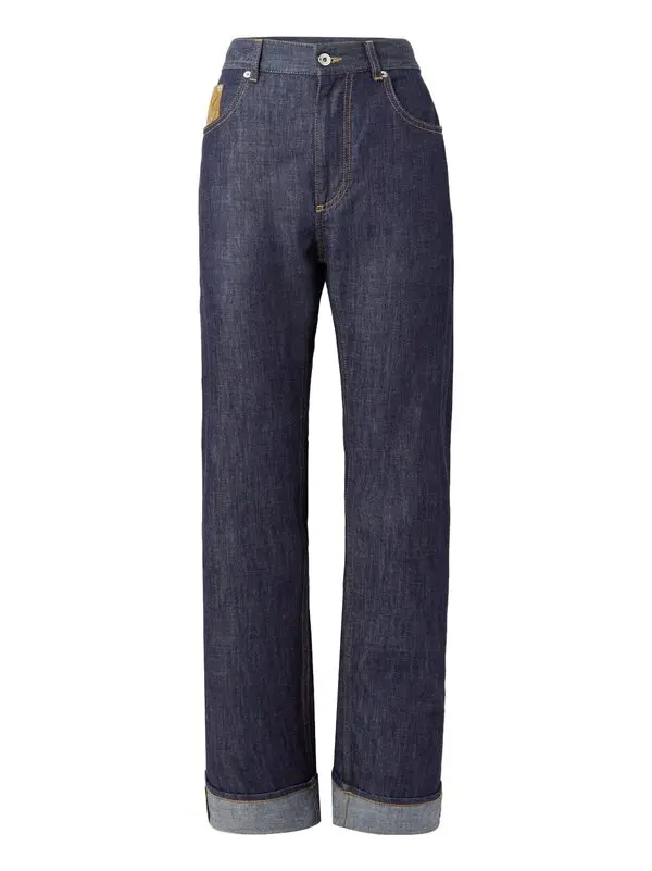 Bottega Veneta Intrecciato Suede-trimmed Straight-leg Jeans - Blue