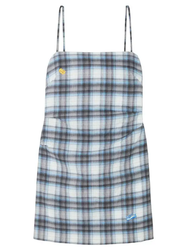 Acne Studios Gathered Checked Linen-blend Mini Dress - Blue