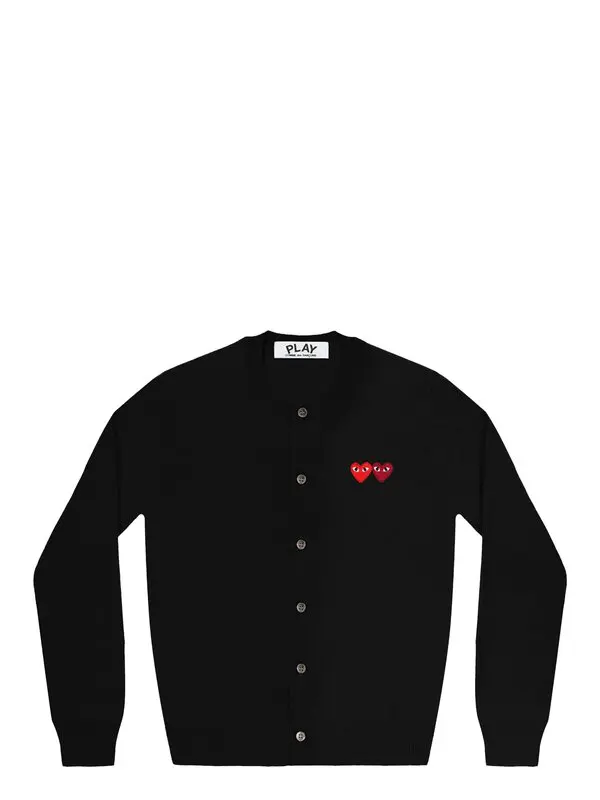 Play Comme Des Garcon Wool Layered Double Heart Cardigan - Black