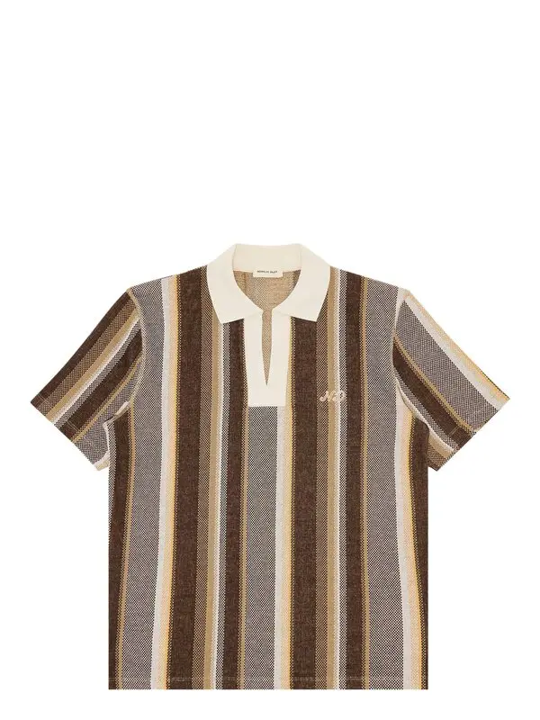 NICHOLAS DALEY Short-sleeve Striped Polo - Brown