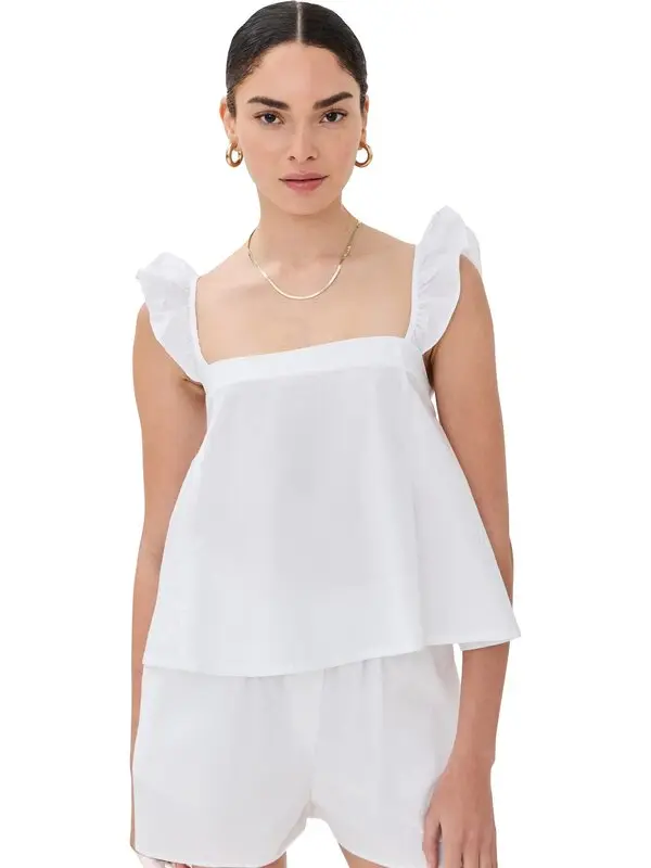 LE BOP Ruffle Strap Top - White