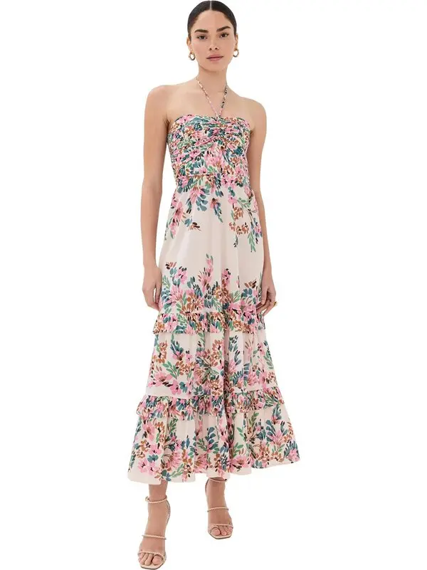 Figue June Floral Print Midi Dress - Confetti Floral Biscotti Beige