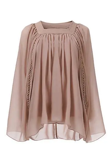 LEEM Embellished Square-neck Chiffon Top - Pink