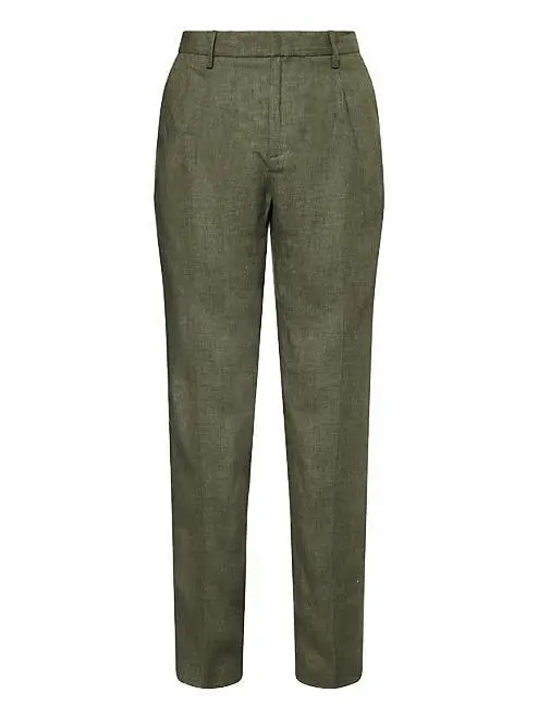 Sunspel Pleated Tailored Linen Trousers - Hunter Green