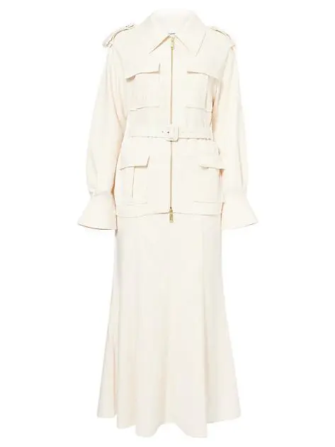 SELF-PORTRAIT Belted Detachable-skirt Woven Midi Dress - Cream