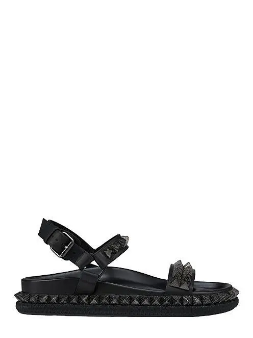 CHRISTIAN LOUBOUTIN Pyrabizz Waxed-leather Flat Sandals - Black