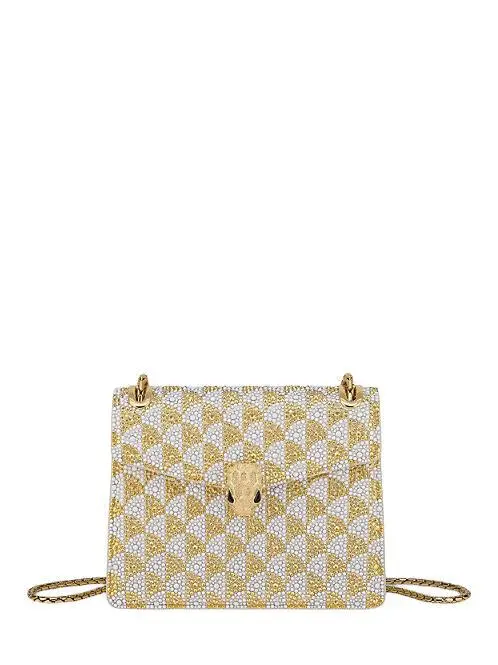 BVLGARI Serpenti Forever Crystal And Leather Shoulder Bag - Gold