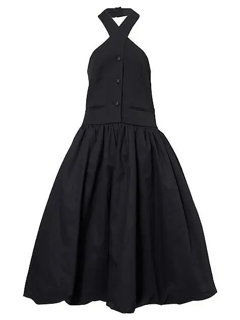 AMY LYNN Puffball Halterneck Midi Dress - Black