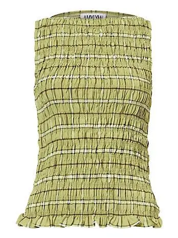 AMY LYNN Shirred Check-print Woven Top - Green