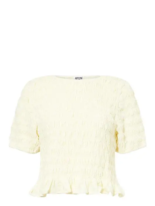 AMY LYNN Shirred Lace Stretch-woven Top - Lemon