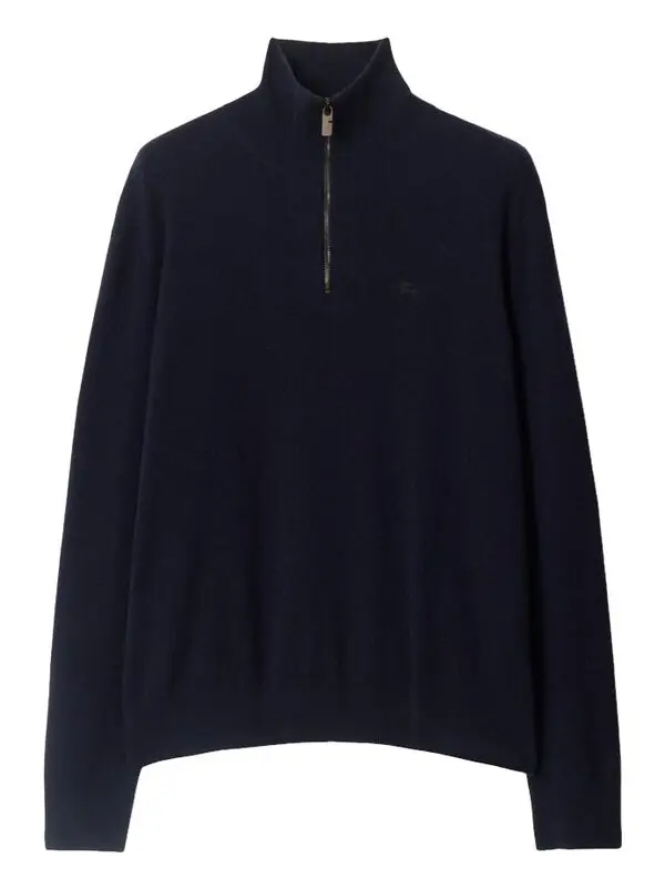 Burberry Cashmere Blend Half-zip Sweater - Navy