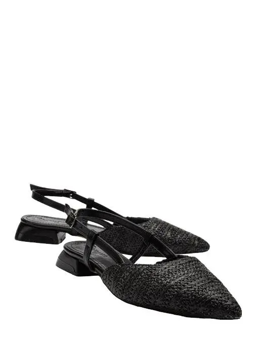 PROLOGUE SHOES Riley Woven Slingback Flats - Black Faux Leather