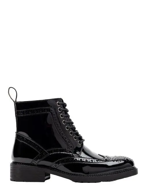 MARC NOLAN Ms. Belmont Wingtip Combat Boots - Black Patent
