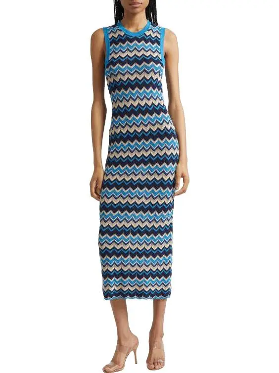 Ramy Brook Declan Metallic Chevron Stripe Sweater Dress - Spring Navy Chevron